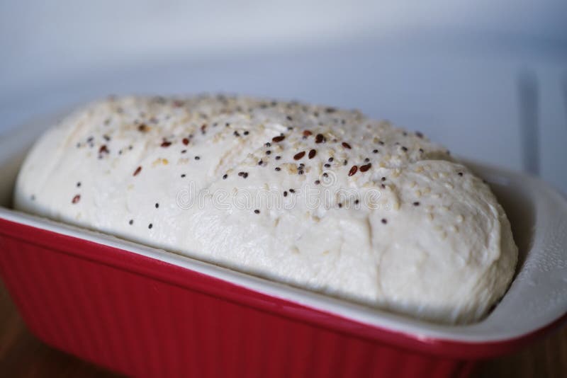 Homemade Baking of Bread: Loaf in Red Ceramic Form Waiting for the Oven ...