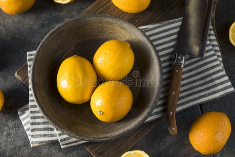 Raw Yellow Organic Meyer Lemons Stock Photo - Image of fruit, nutrition ...