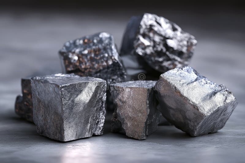 Raw Zinc Chunks Displayed in a Mining Lab Setup, Metallic Surface ...