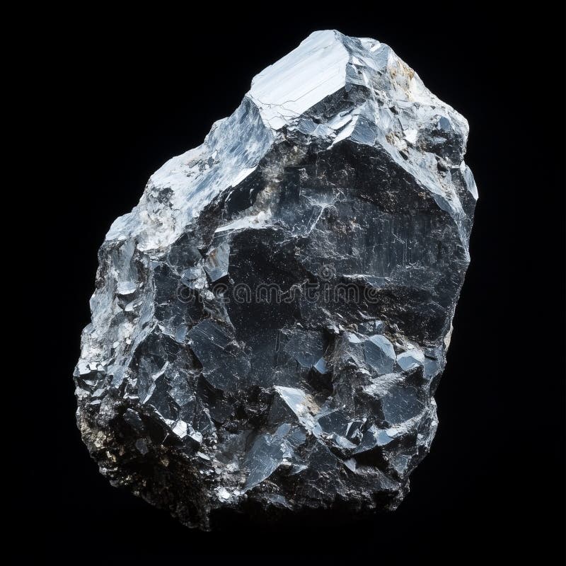 Raw Zinc Ore, Closeup on Black Background, Front View Stock ...