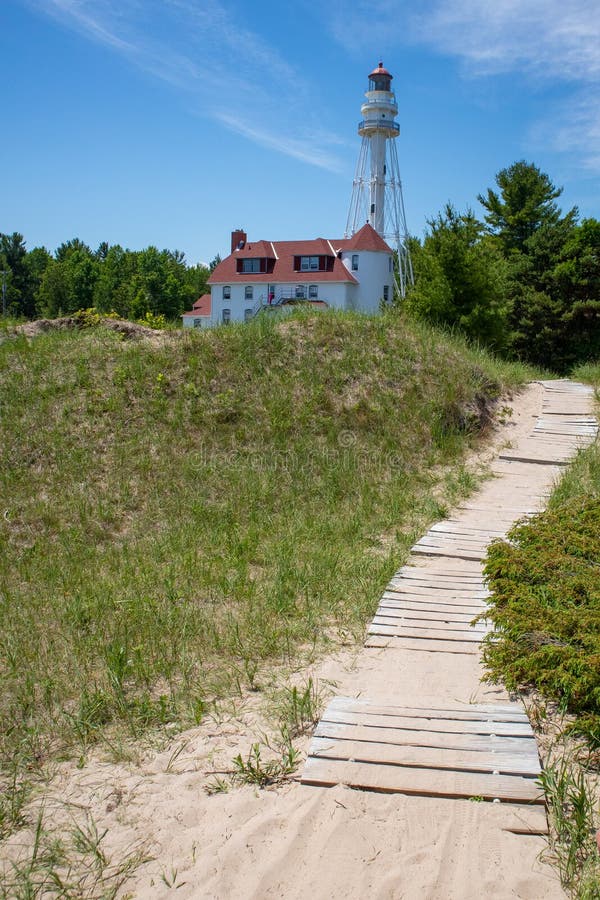 Rawley Point Lighthouse in Two Rivers, Wisconsin with a Wooden Path in ...