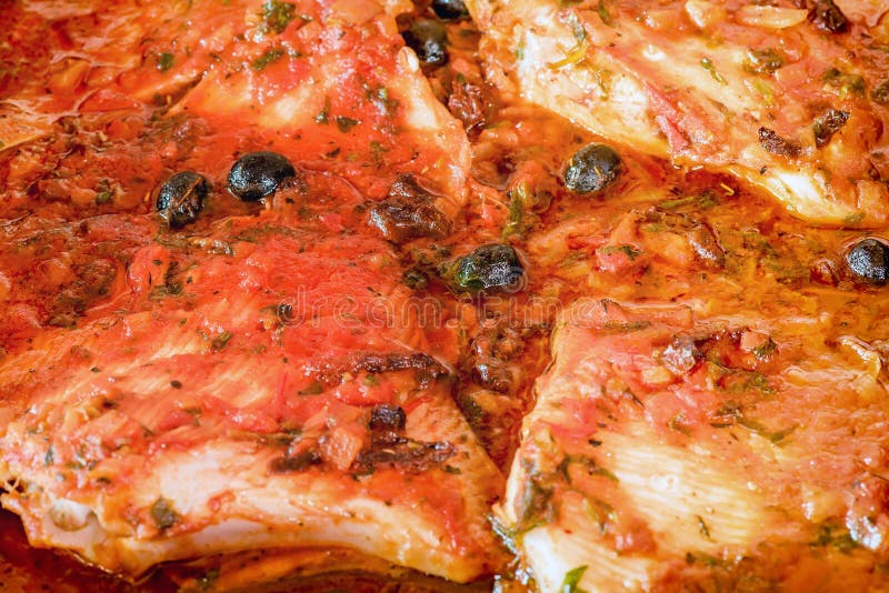 Ray Fish with Tomato Sauce Close Up Stock Image - Image of restaurant ...