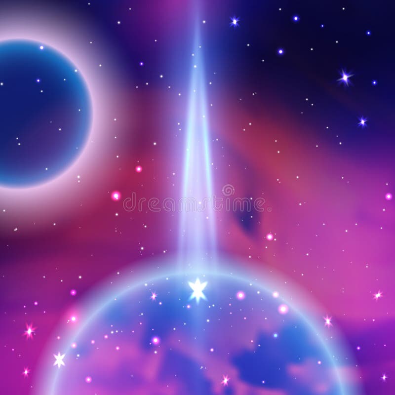 Ray of Light in the Cosmos To the Earth. Planet Earth Horizon, from ...