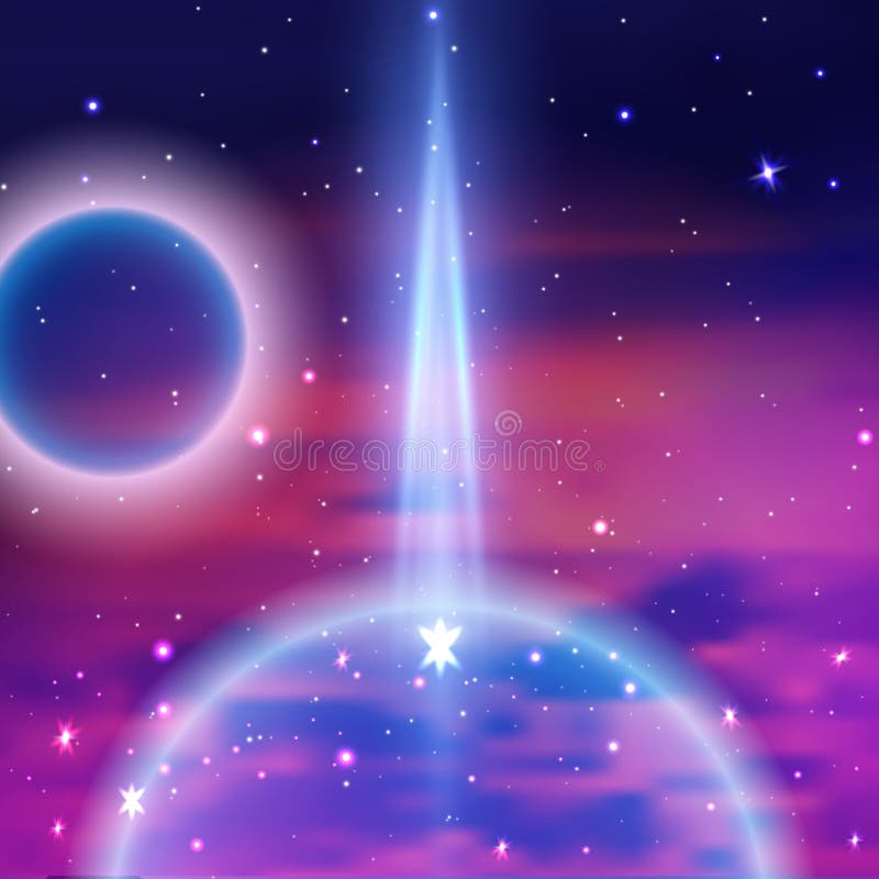 Ray of Light in the Cosmos To the Earth. Planet Earth Horizon, from ...