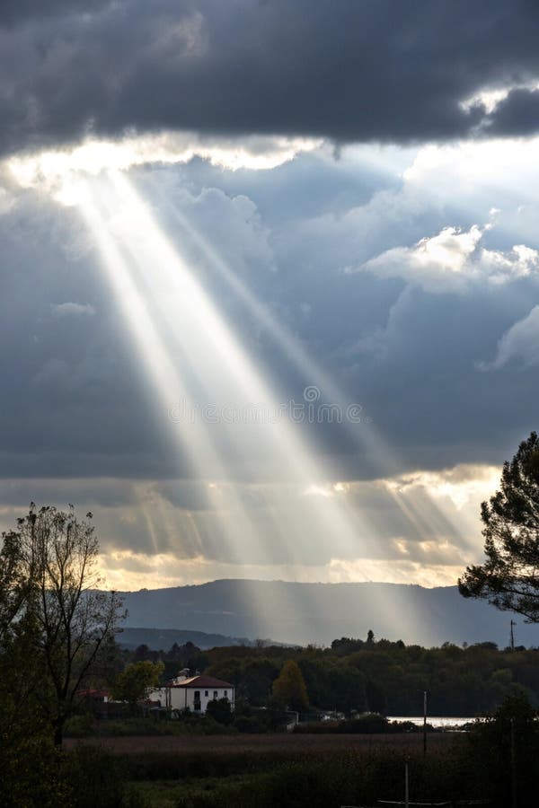 Ray of Light through Dark Clouds Stock Illustration - Illustration of ...