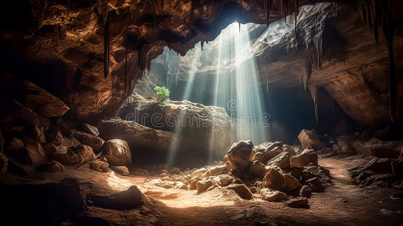 A Ray of Light at the End of the Cave Stock Illustration - Illustration ...