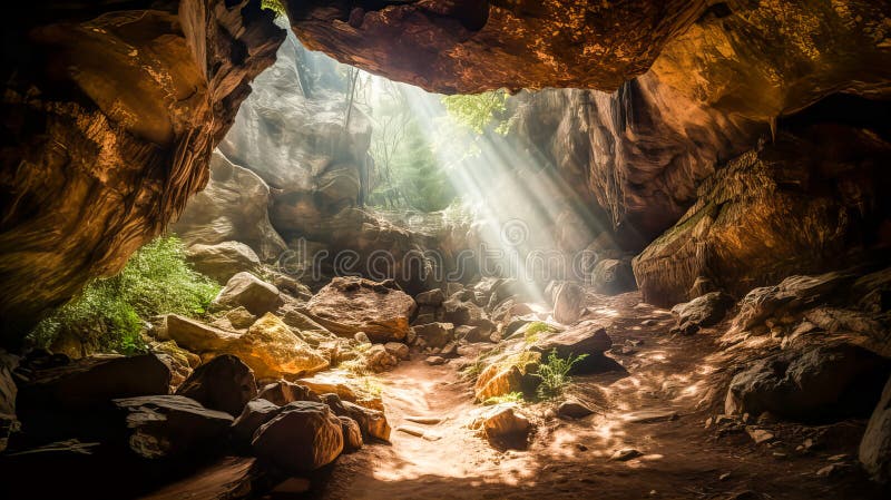 A Ray of Light at the End of the Cave Stock Illustration - Illustration ...