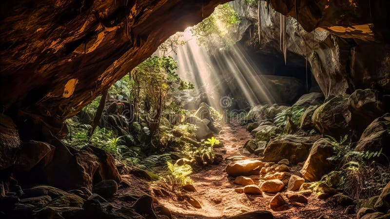 A Ray of Light at the End of the Cave Stock Illustration - Illustration ...