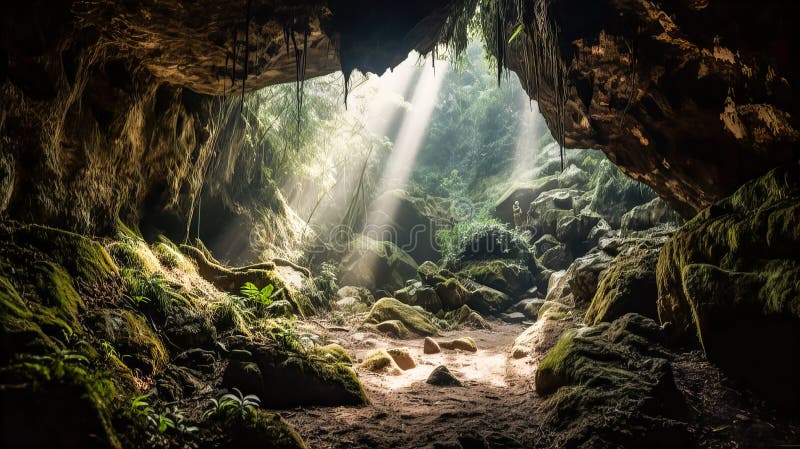 A Ray of Light at the End of the Cave Stock Illustration - Illustration ...