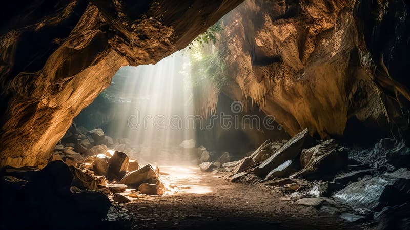A Ray of Light at the End of the Cave Stock Illustration - Illustration ...
