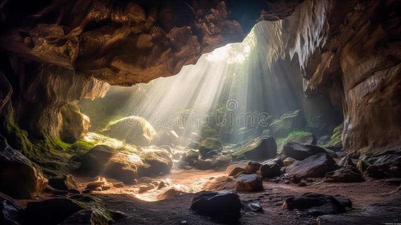 A Ray of Light at the End of the Cave Stock Illustration - Illustration ...