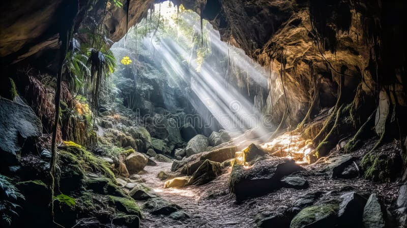 A Ray of Light at the End of the Cave Stock Illustration - Illustration ...