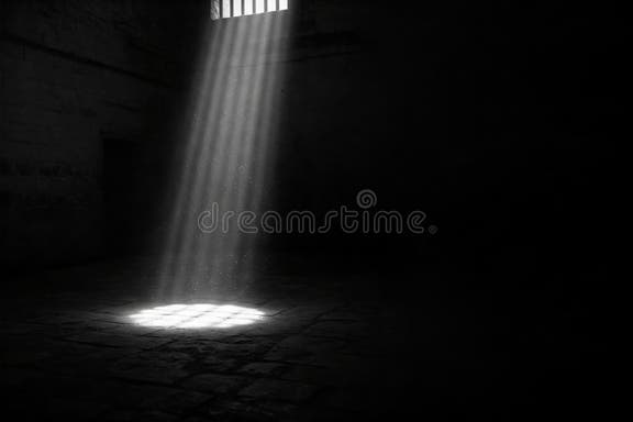 A Ray of Light Makes Its Way into the Dark Prison Cell. Space for Text ...