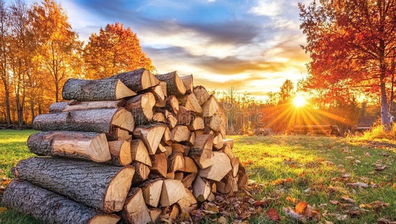 Ray, Light, Pours through the Layered Logs that are Stacked in the ...