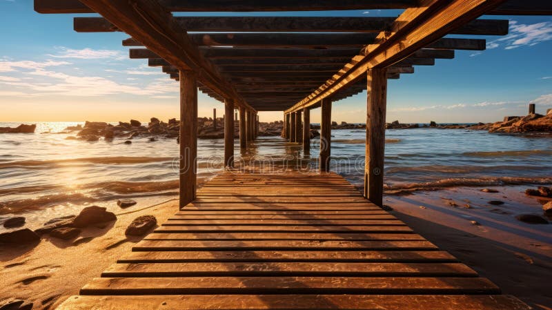 Ray of Light in Trabucador Beach Dock. Generative AI Stock Illustration ...