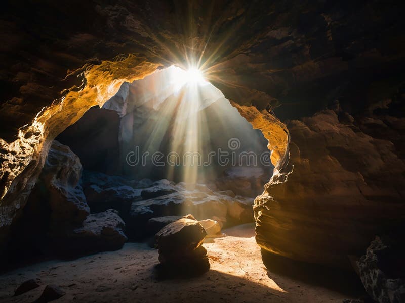 A Ray of Sunlight Came in from the Cave Ceiling Stock Illustration ...