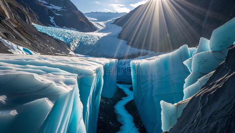Rays Break Across Glacier?s Edge Lighting Deep Blue Crevasses Below ...