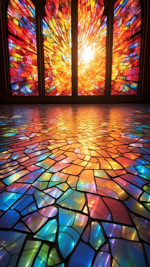 Rays of Bright Sun Pass through Colored Stained Glass Stock Photo ...