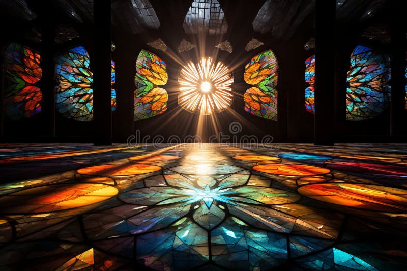 Rays of Bright Sun Pass through Colored Stained Glass Stock Image ...