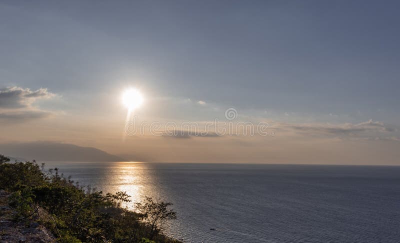 The Rays of the Evening Sun are Reflected on the Sea Horizon! Stock ...