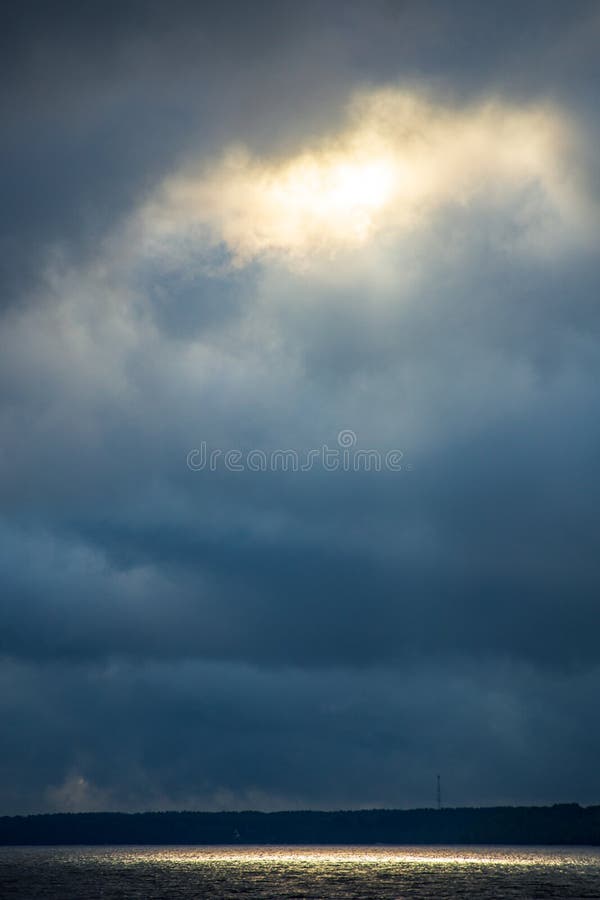 The Rays of God in the River Landscape. the Sun`s Rays Shine through ...