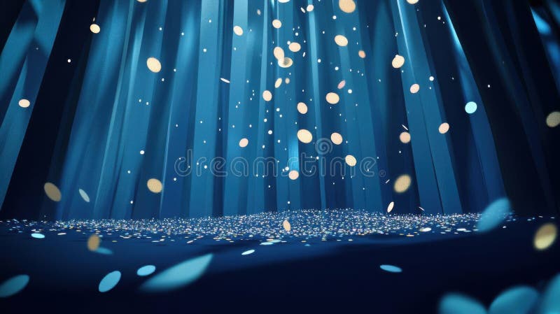 Rays of Light Fall through Abstract Blue Space with Sparkling Particles ...