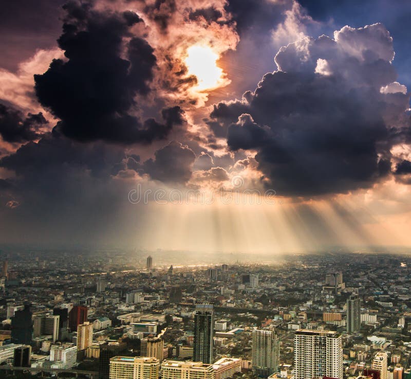 Rays of Light Shining through Dark Clouds Stock Photo - Image of ...