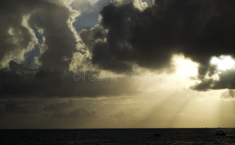 Rays of Light Shining through Dark Clouds . Dramatic Sky with Cloud ...
