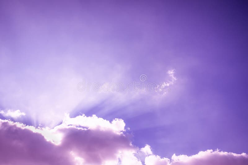 Rays of Light Shining Up. Beam of Light and the Fluffy Clouds. Pink ...
