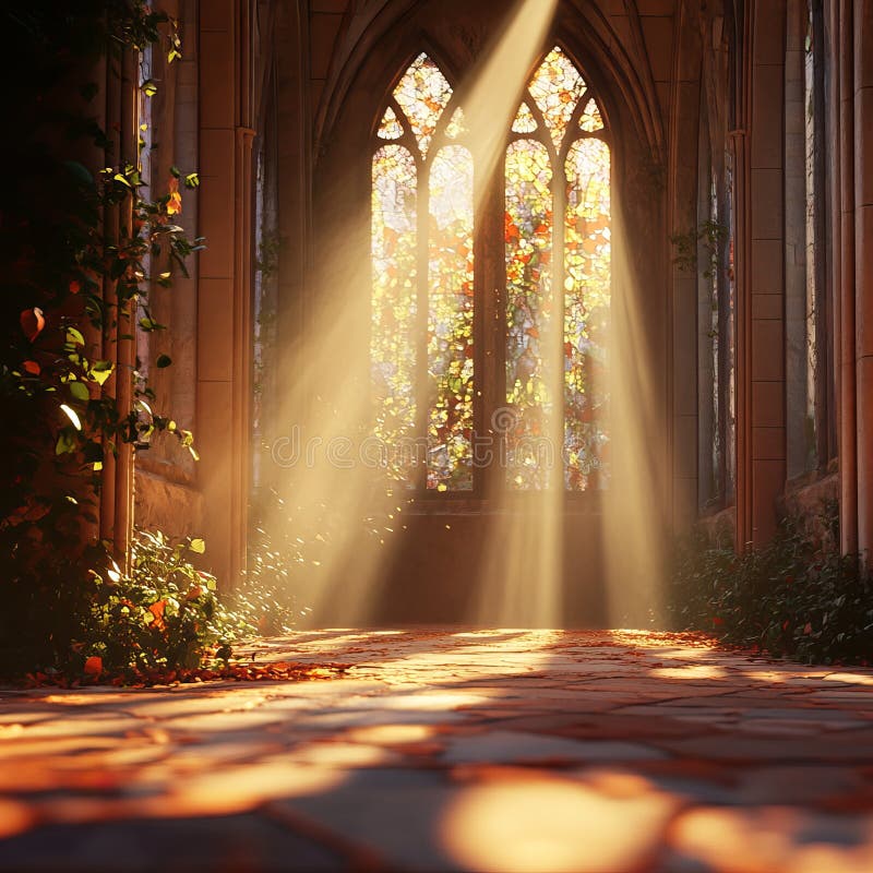 Rays of Light through Stained Glass in Gothic Architecture Setting ...
