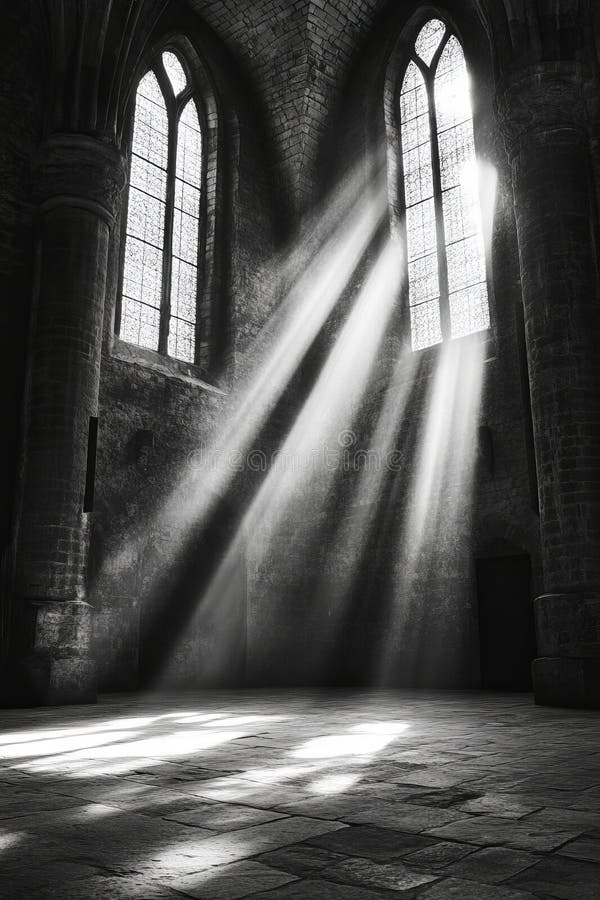 Rays of Light Streaming through Historic Gothic Windows in Monochrome ...