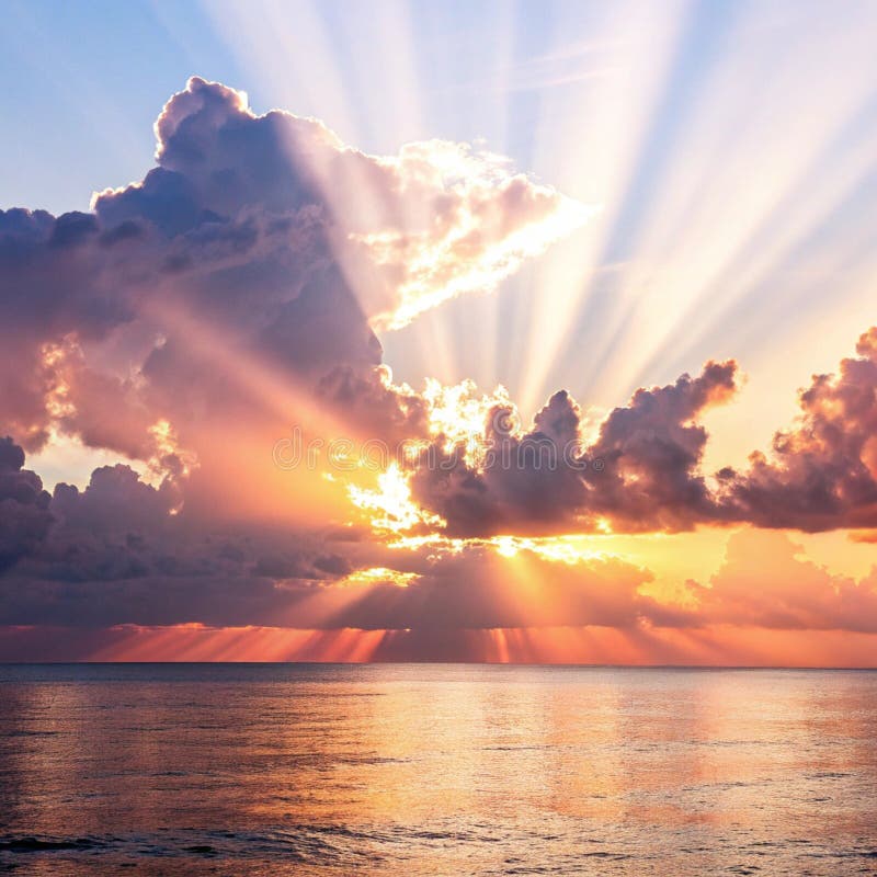 Rays of Light at Sunrise through Clouds Stock Illustration ...