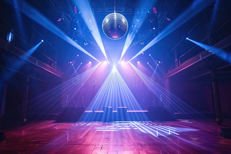Interior of Night Club with Stage, Microphone and Disco Ball Stock ...