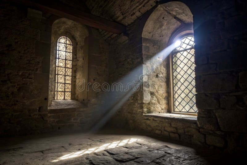 Rays of Moonlight Break through the Narrow Window of the Old Castle ...