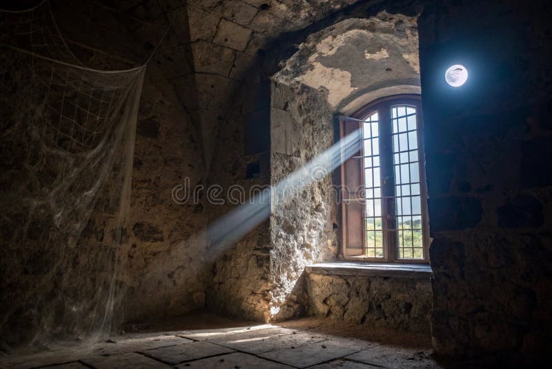 Rays of Moonlight Break through the Narrow Window of the Old Castle ...