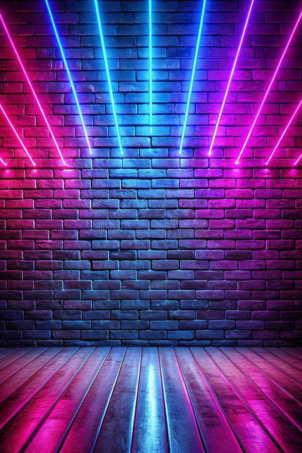 Rays Neon Light on Neon Brick Wall Stock Illustration - Illustration of ...