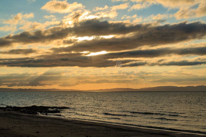 Sunset Over the Firth of Thames, New Zealand Stock Image - Image of ...