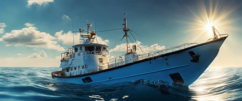 Rays Ship Underwater Boat Sun Ocean Blue Stock Illustration ...