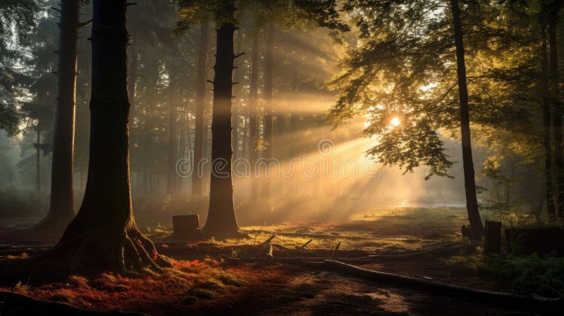 Rays of sun in forest stock photo. Image of flora, landscape - 290707940