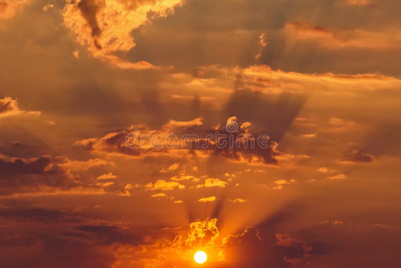 Rays of the Sun Dramatic Clouds Gold Sunset Sunrise Stock Photo - Image ...