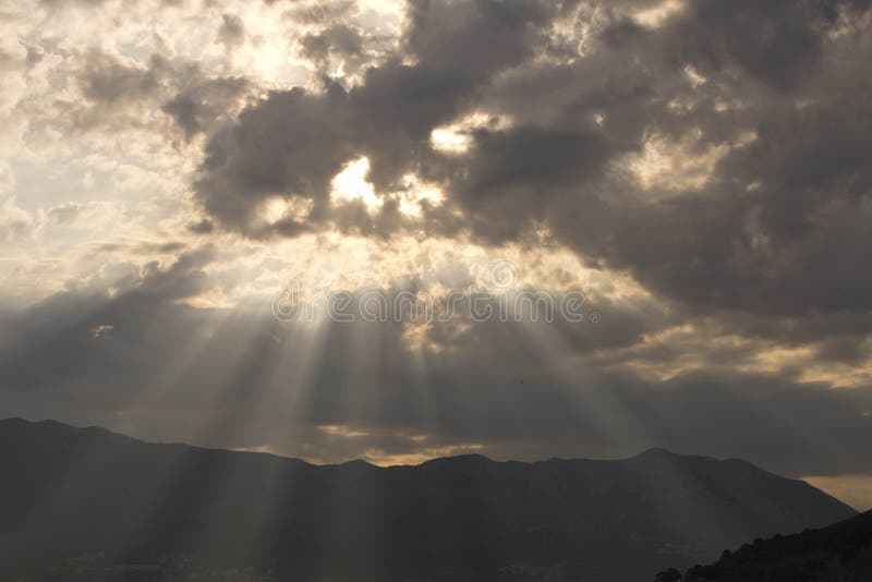 Rays Sun Falling through Clouds on the Old City. Selective Focus Stock ...