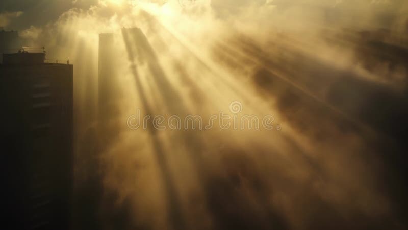 Rays of Sunlight Break through the Backlit Fog Casting Dramatic Shadows ...