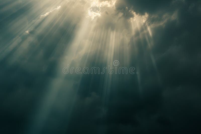 Rays of Sunlight Pierce through Dark, Stormy Clouds, Creating a ...