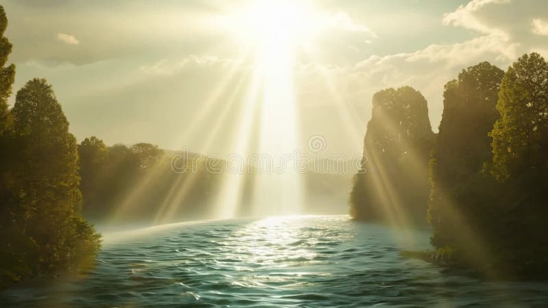 Rays of Sunlight Shine through Trees on a Cliffside, Illuminating the ...