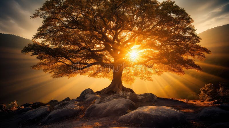 Rays tree sun stock illustration. Illustration of reaching - 372856789