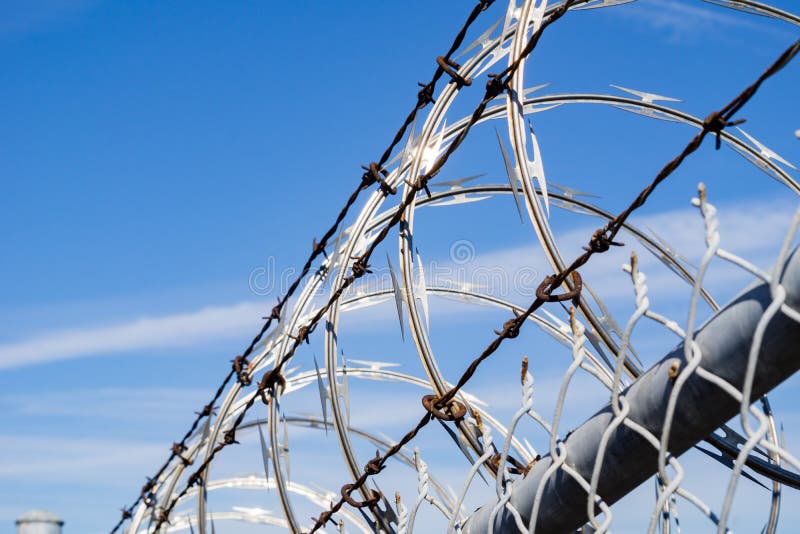 Razor Barbed Wire Security Fence, California Stock Image - Image of ...
