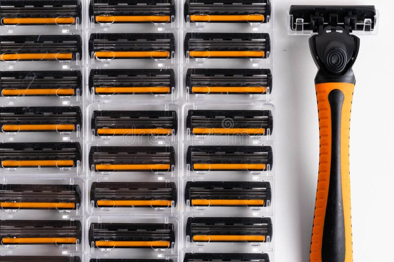 Razor Blade in Plastic Box on White Background Closeup Stock Photo ...