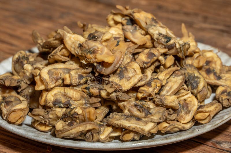 The Razor Clams in the Dishes are Dried on the Wood Grain Table Stock ...