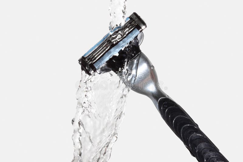 Razor Close-up with Water Splash Stock Image - Image of grey, beard ...