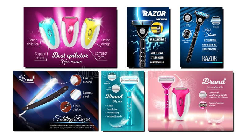 Razor and Epilator Advertising Banner Set Vector Stock Vector ...
